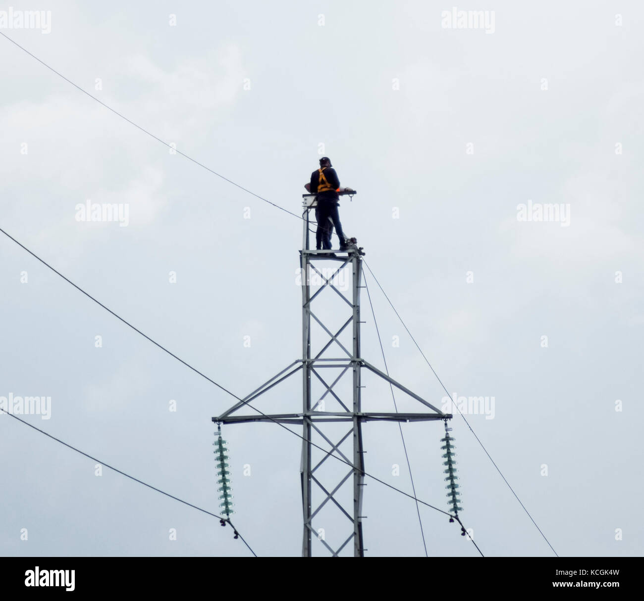 Power line support, insulators and wires. Appearance of a design ...