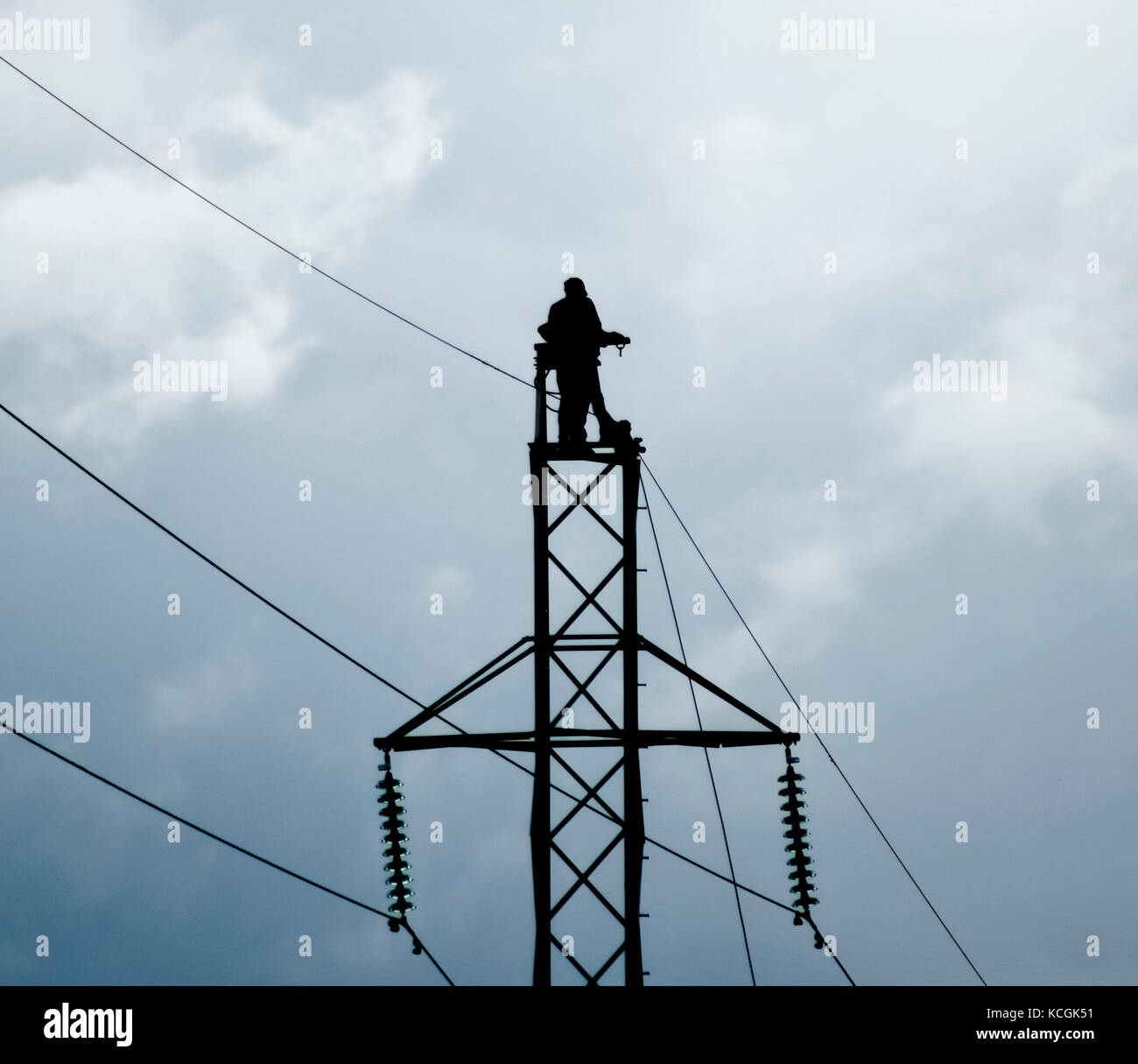 Power line support, insulators and wires. Appearance of a design ...