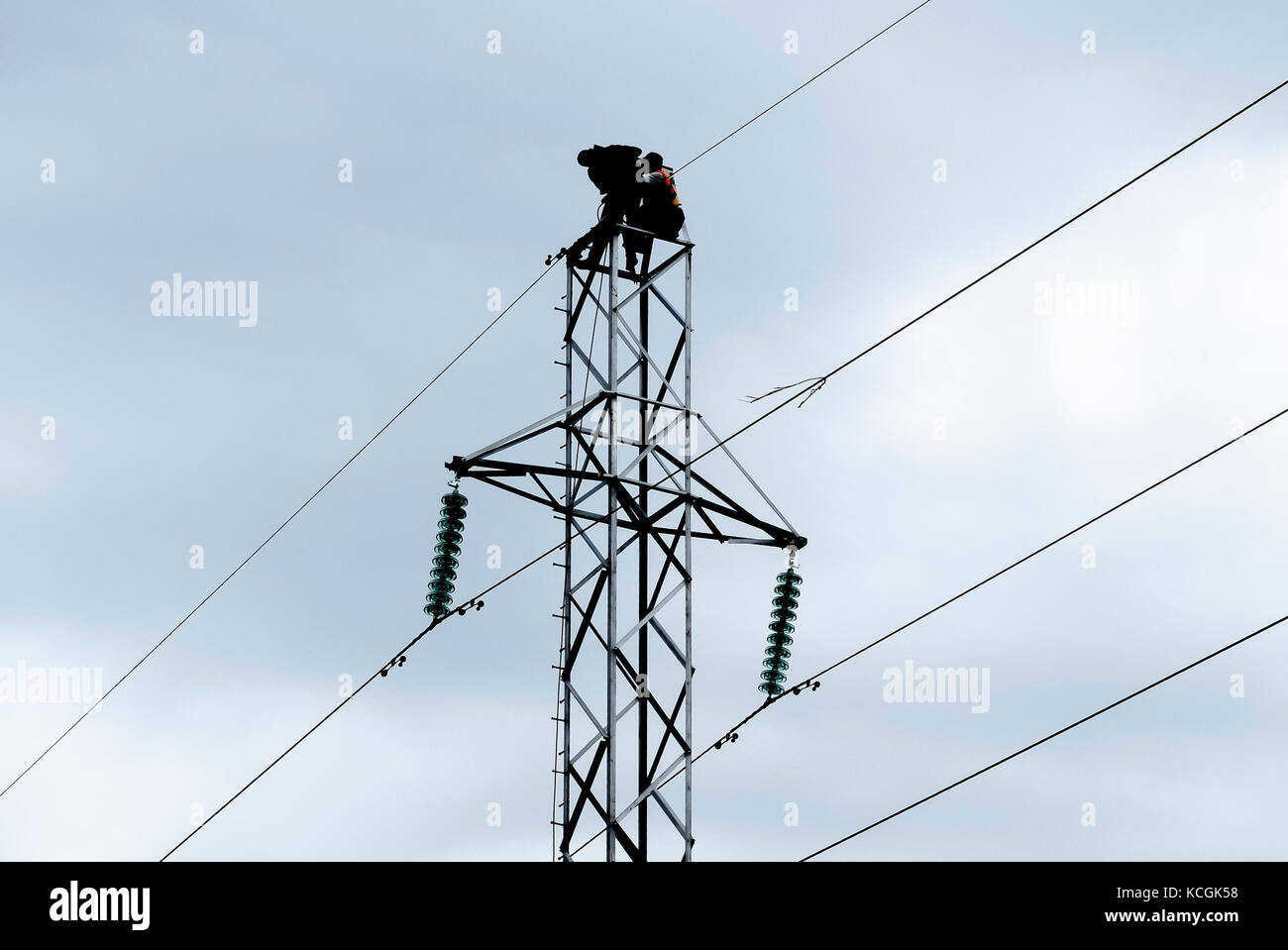 Power line support, insulators and wires. Appearance of a design ...