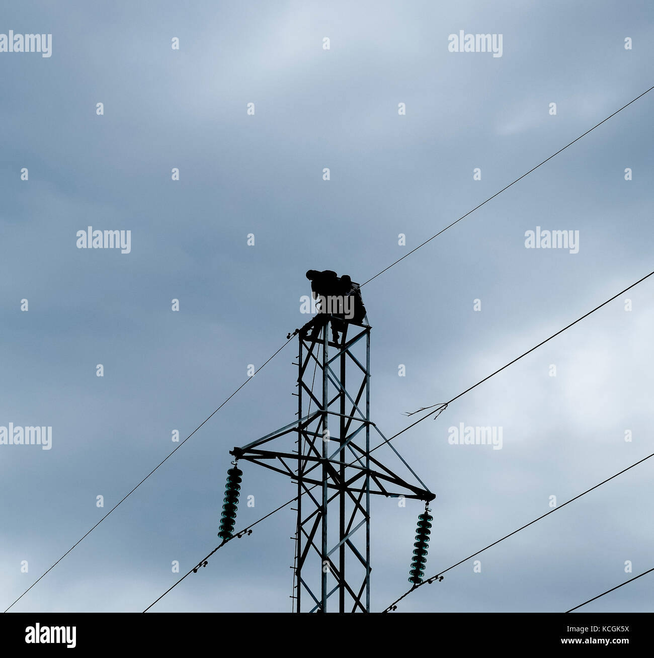 Power line support, insulators and wires. Appearance of a design ...