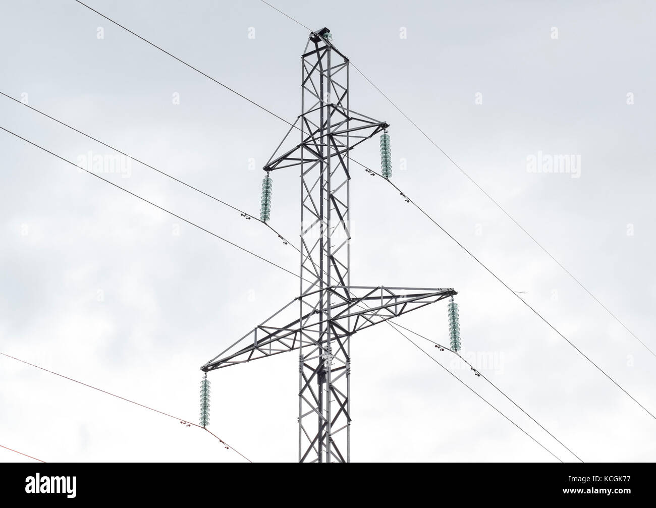 Power line support, insulators and wires. Appearance of a design ...