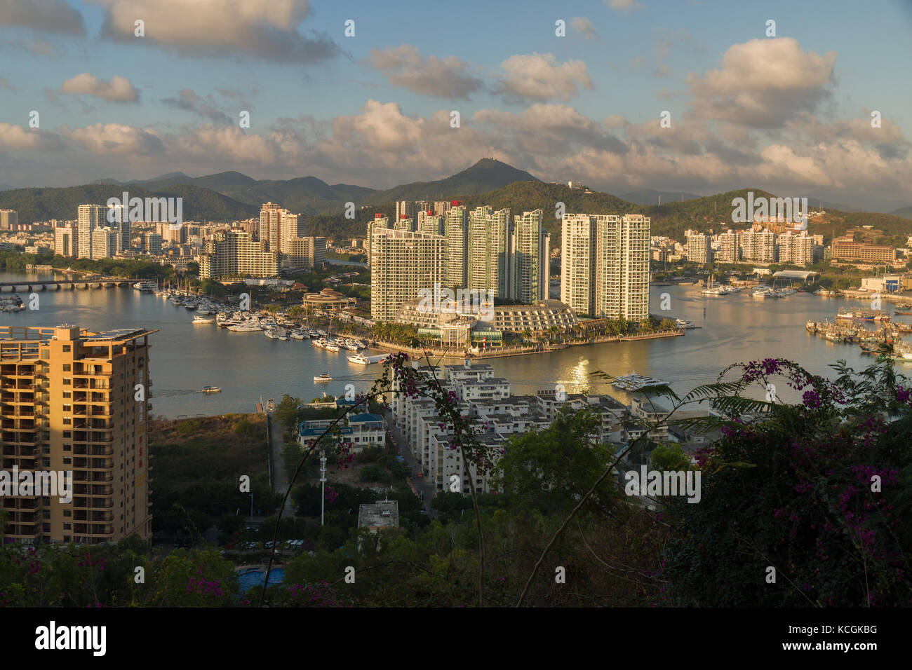 Evening view of Sanya from the top of a hill in a Luhuitou Park Stock ...