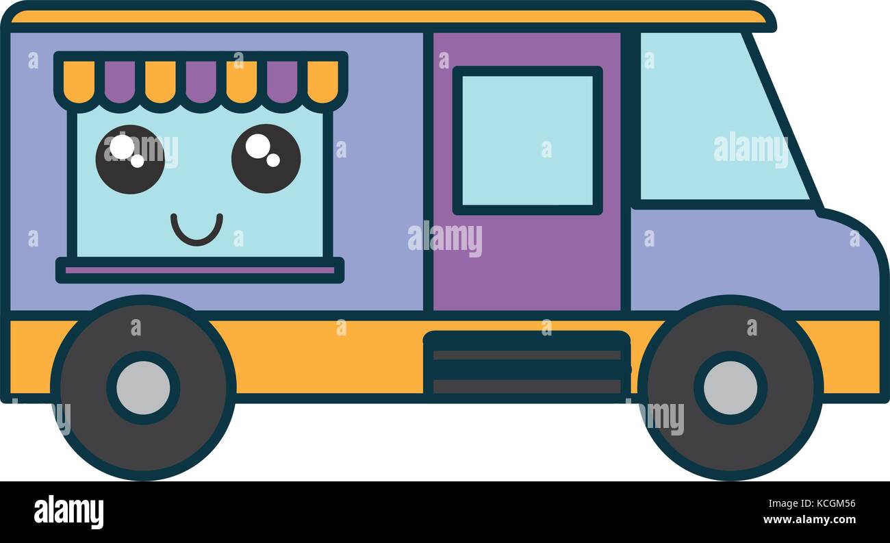kawaii food truck icon over white background vector illustration Stock ...