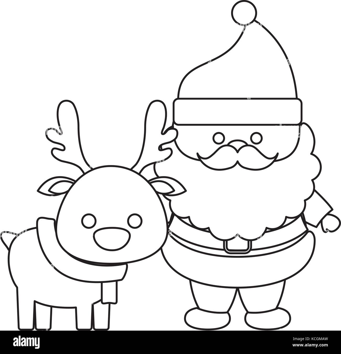 cartoon santa claus and christmas deer icon over white background ...