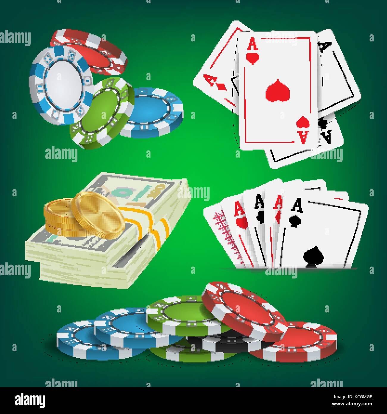 Poker Design Elements Vector. Money Stacks, Chips, Playing Gambling ...