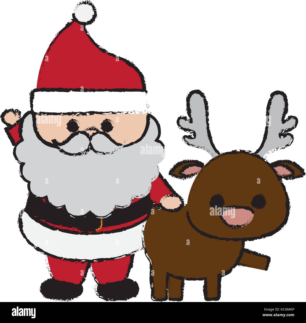 cartoon santa claus and christmas deer icon over white background ...
