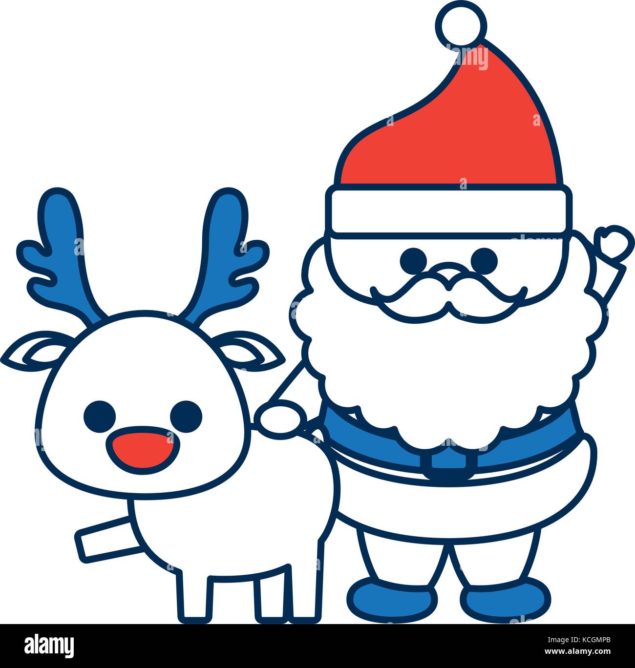 cartoon santa claus and christmas deer icon over white background ...