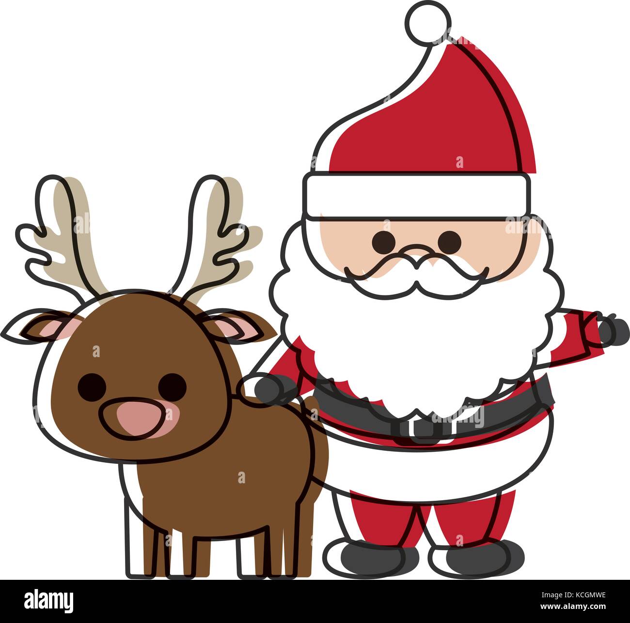 cartoon santa claus and christmas deer icon over white background ...