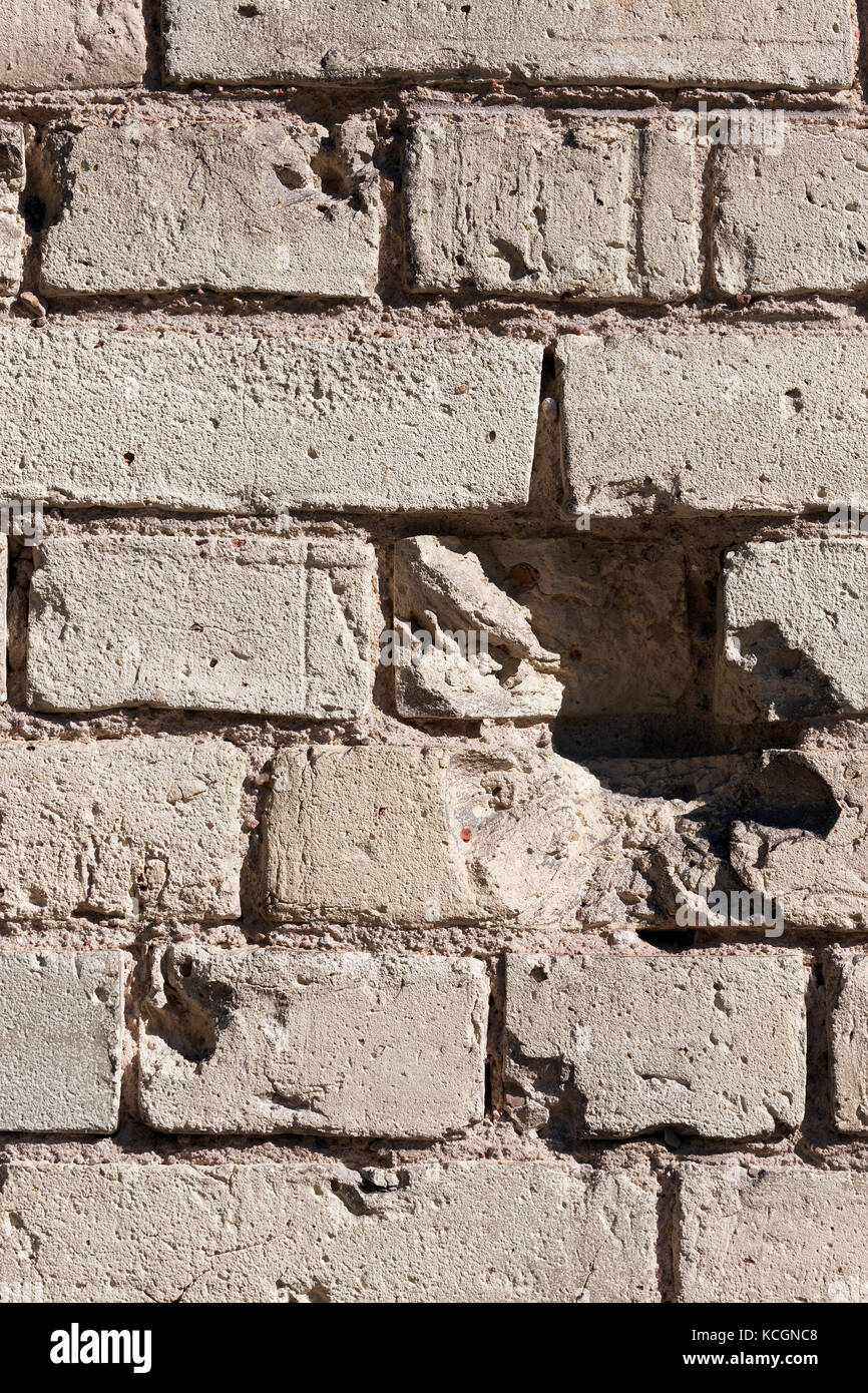 wall of white bricks. Photo wall building close-up. Several bricks ...