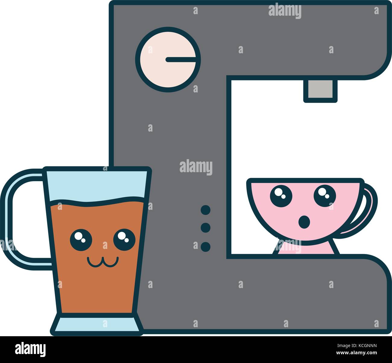 kawaii coffee maker machine icon over white background vector ...