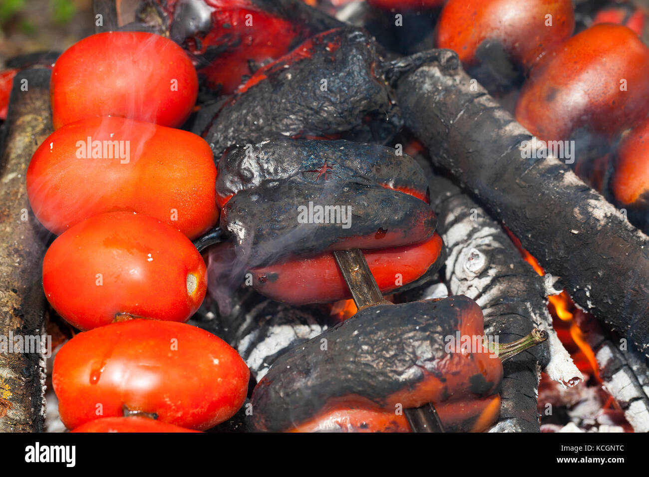 Photographfried vegetables on a fire - languishing fried tomatoes ...