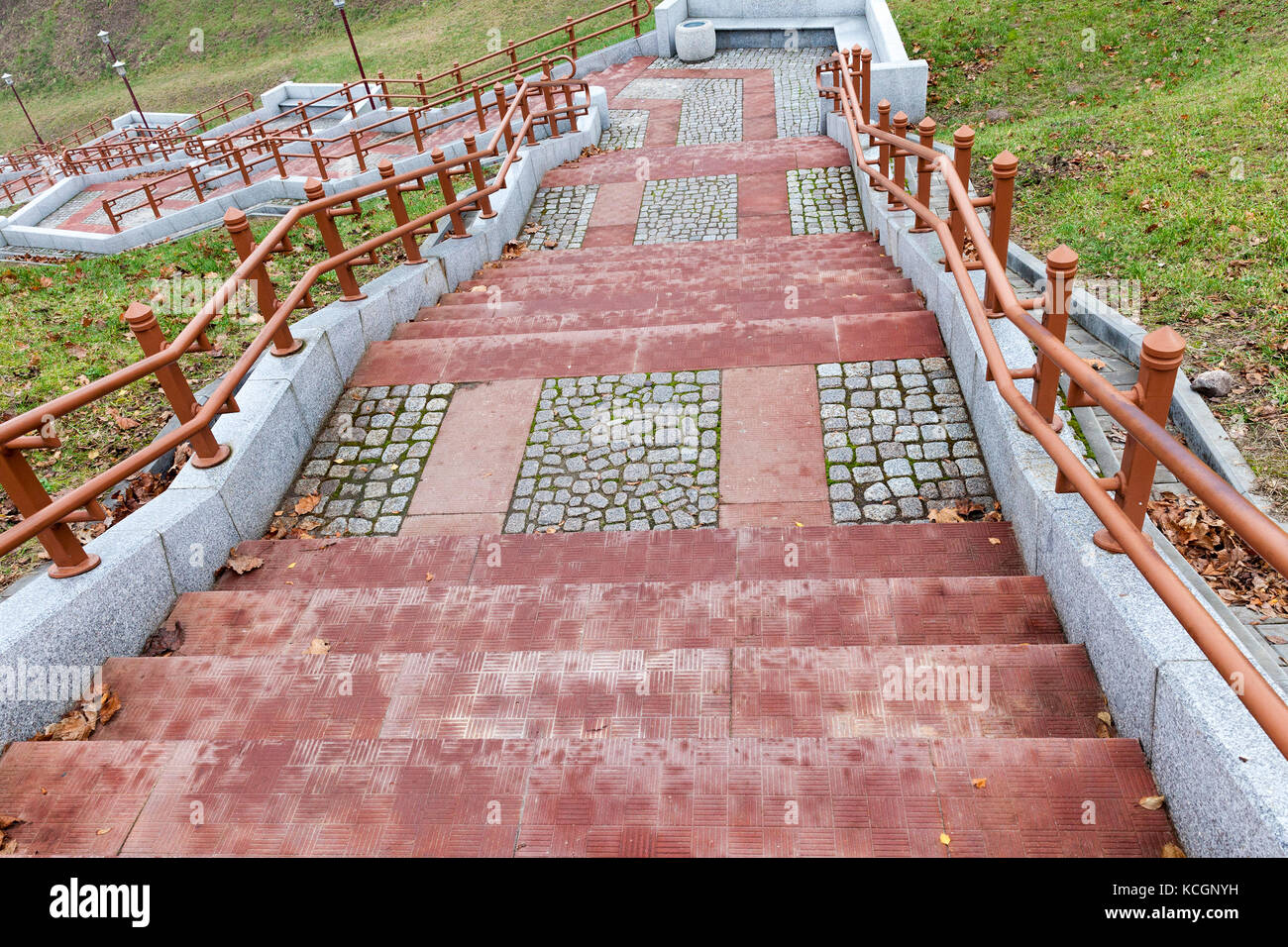concrete steps ladder. On the stairs there are handrails. Photographed ...