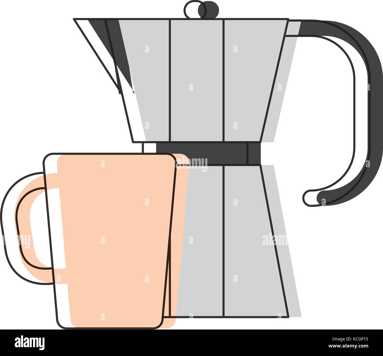 italian coffee maker and coffee cup icon over white background vector ...