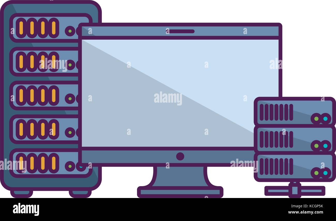 computer and data center devices icon over white background vector ...
