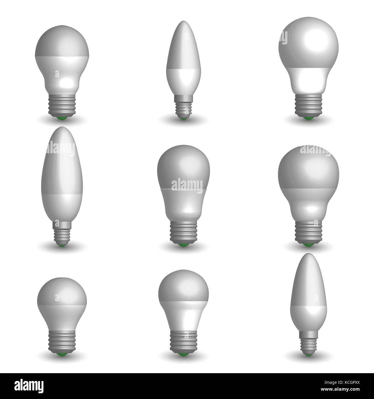 Set of various photo realistic LED and energy-saving light bulbs ...