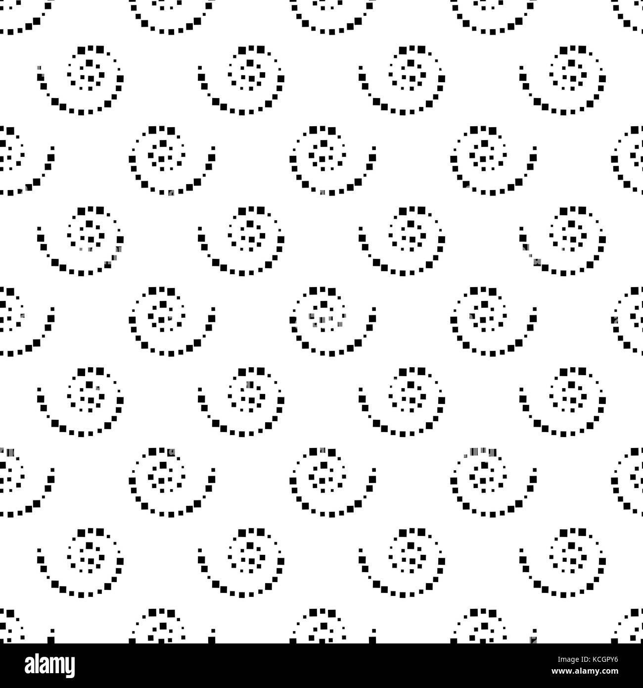 Abstract black and white seamless background with dotted spirals, repeating texture with ...