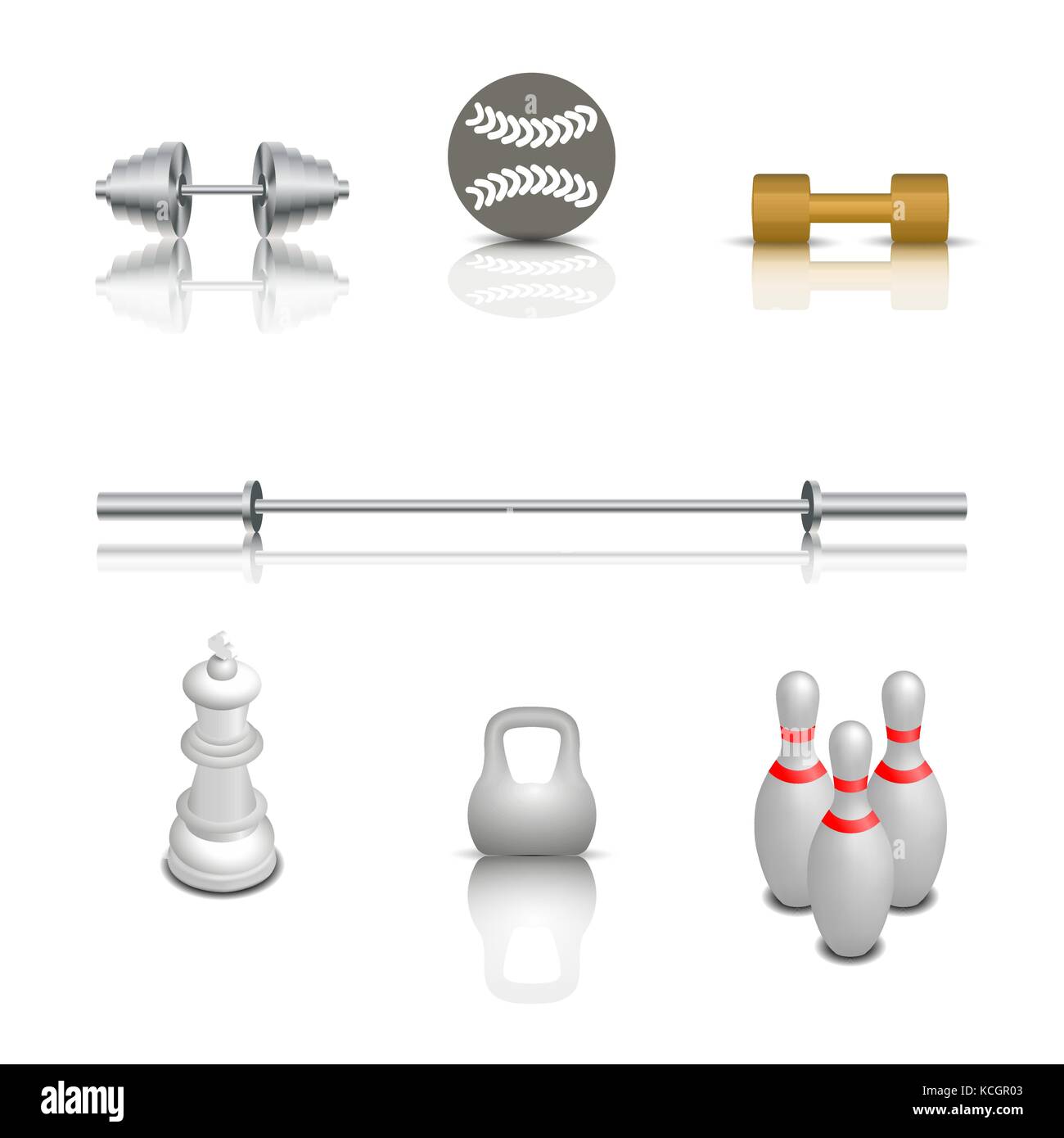 Realistic sports and game icons with shadow and mirror reflection ...
