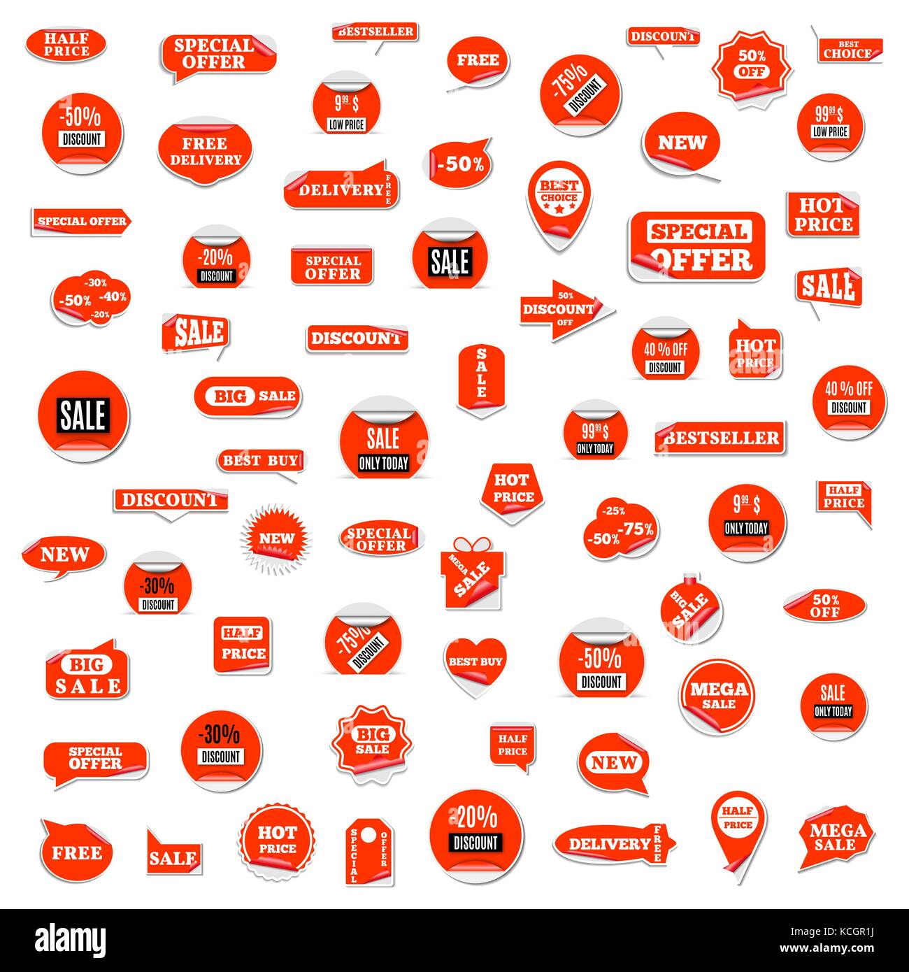 Set of red paper stickers discount and sale, isolated on white ...