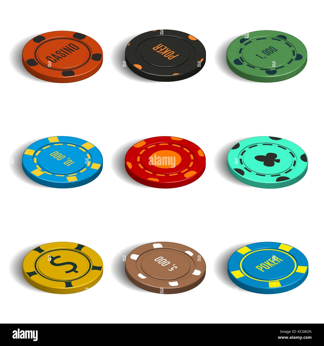 Set of game icons. Multicolored chips for playing in the casino ...