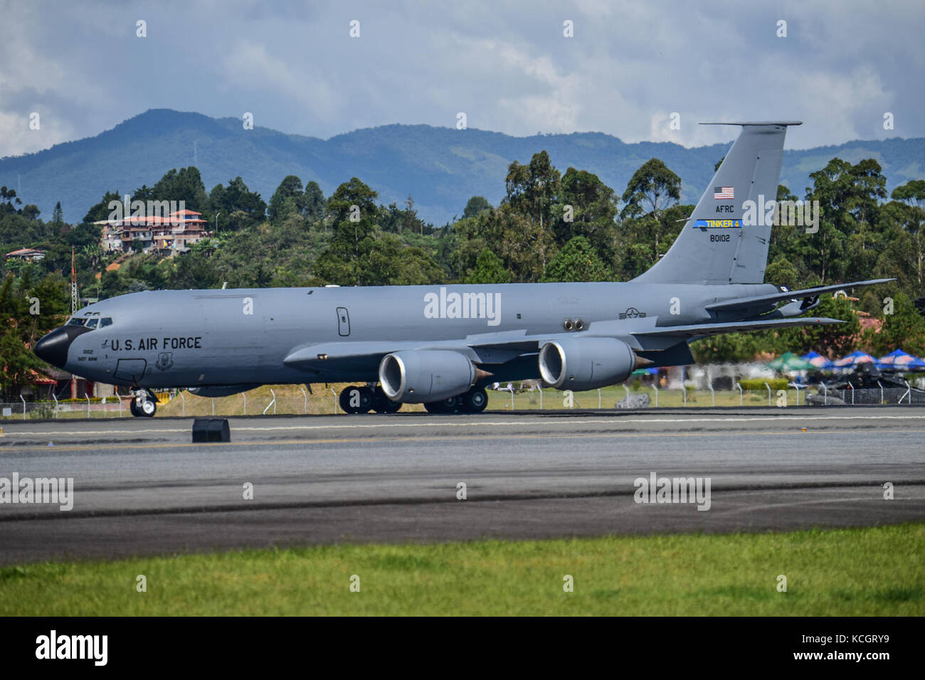 A U.S. KC-135 Stratotanker assigned to Tinker Air Force Base taxis to ...