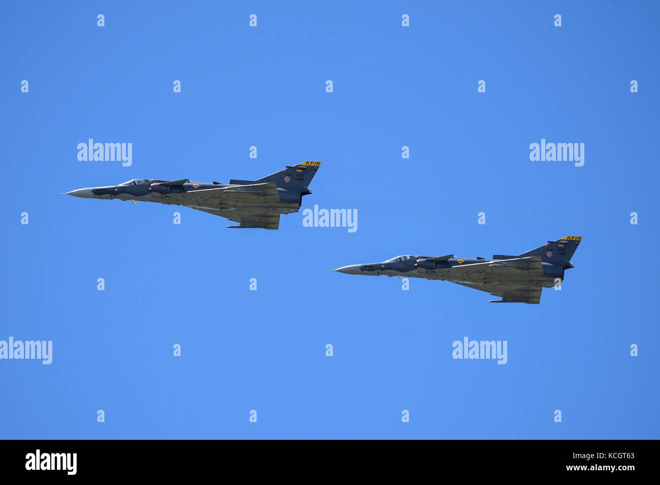 A Colombian Air Force F-21 KFIR fighter jet performs in Feria ...