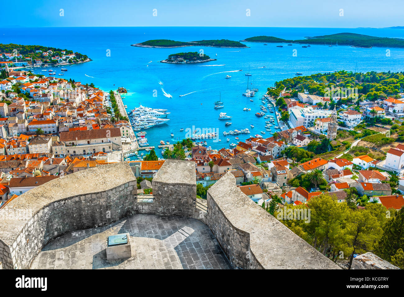 Famous Adriatic scenery over Hvar town, luxury travel destination in ...