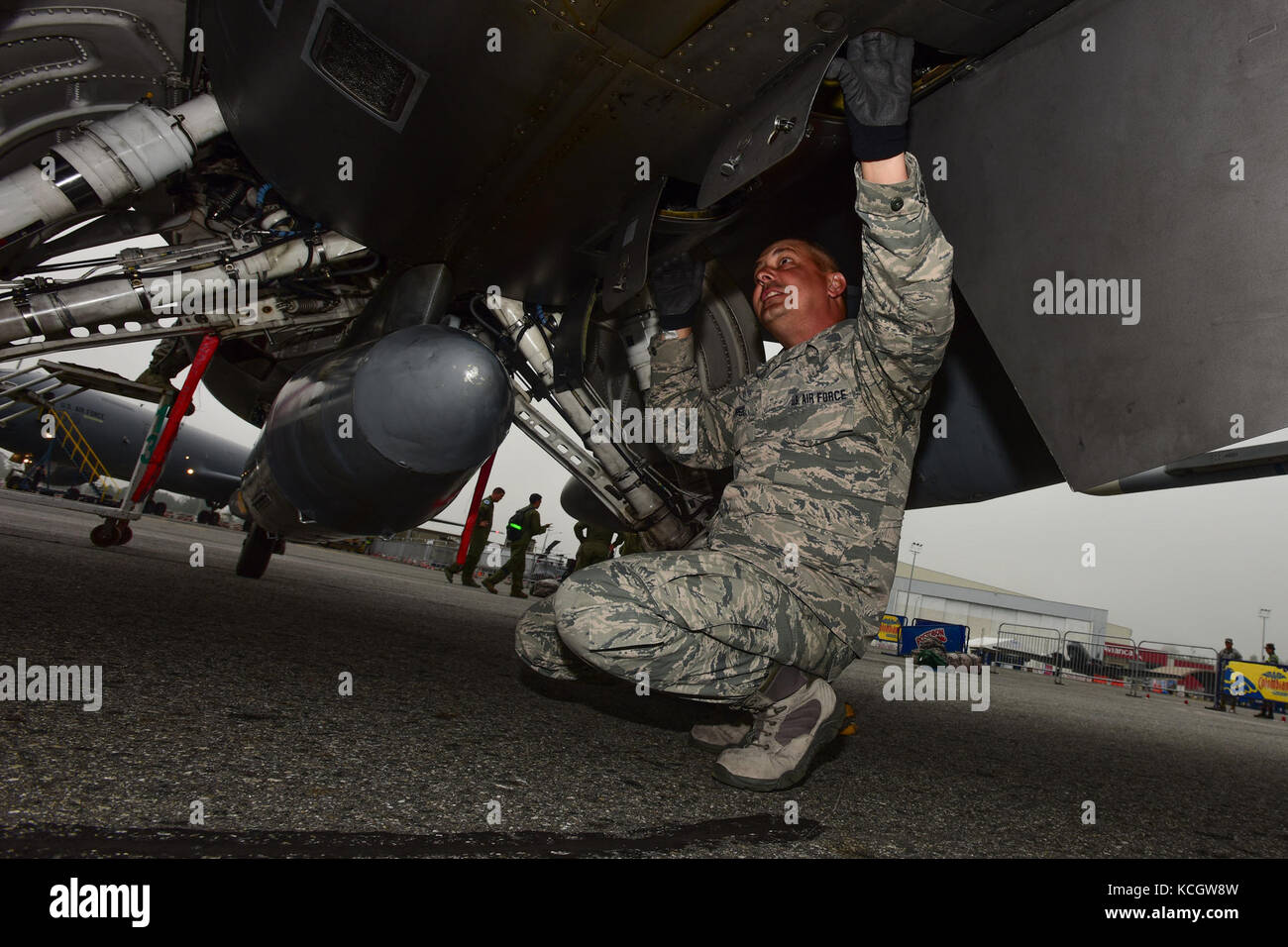 U.S. Air Force Master Sgt. Jeff Hopper, a crew chief assigned to the ...