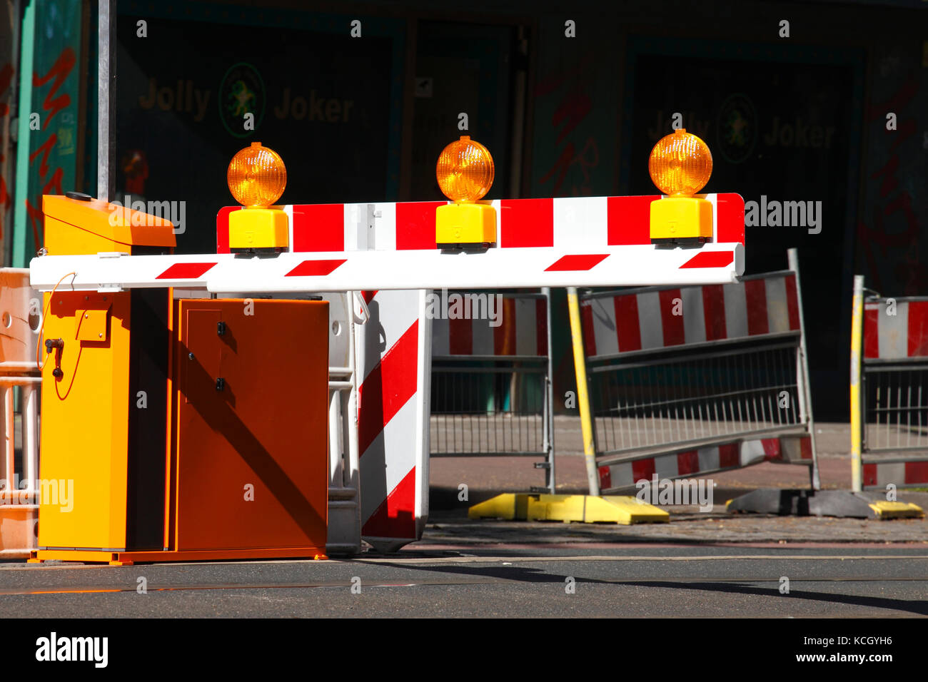 Railway Gate, Barrier for Streetcars on a construction site Stock Photo ...
