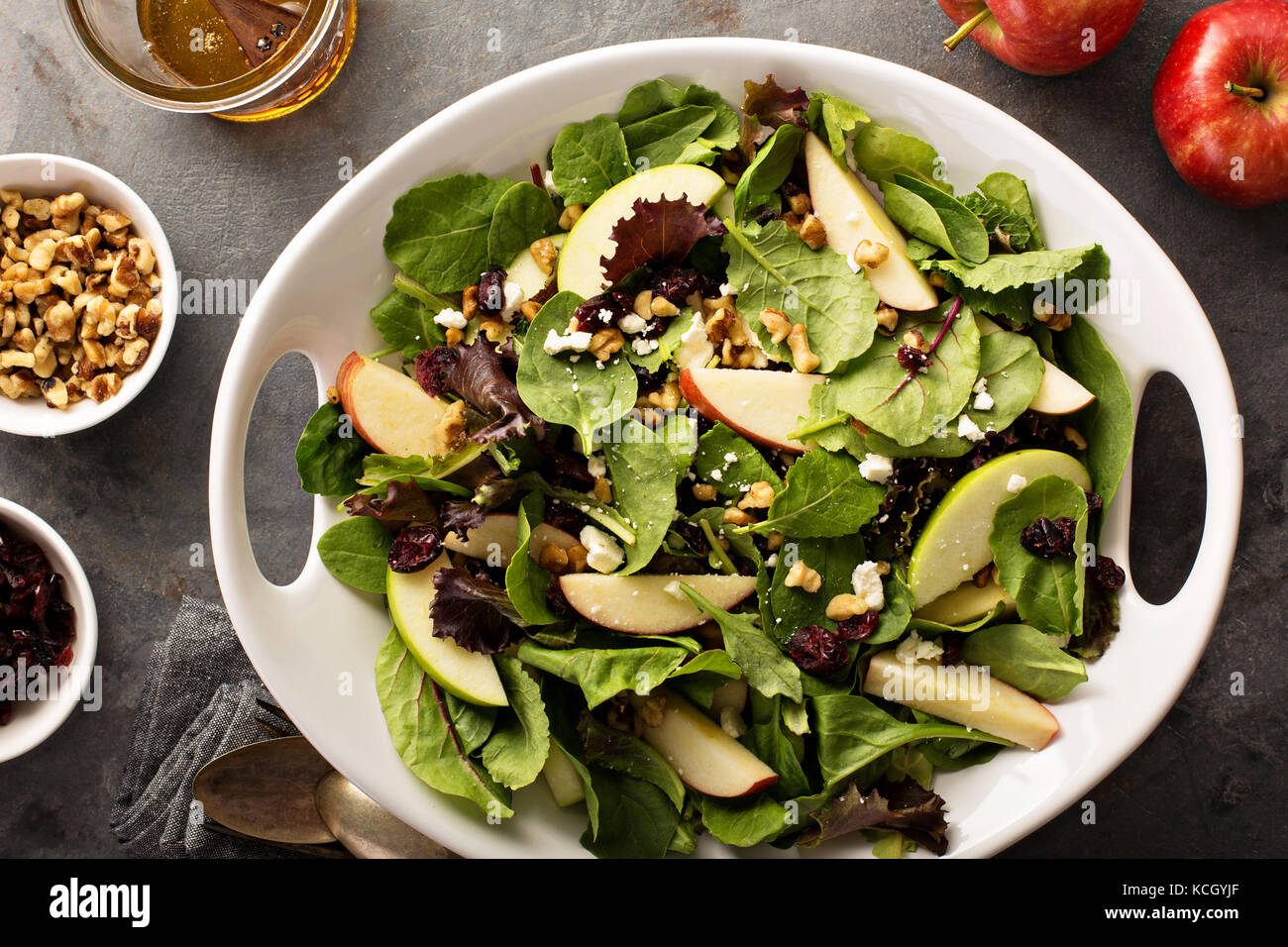 Fall salad with spring mix, apple and cranberry Stock Photo - Alamy