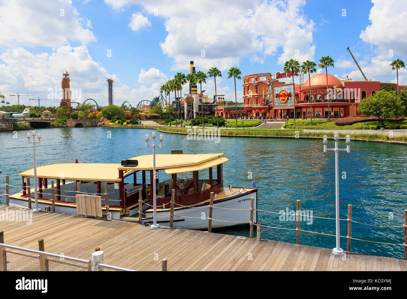 Tourist boat sailing on the canal at Universal Studios, near to the ...