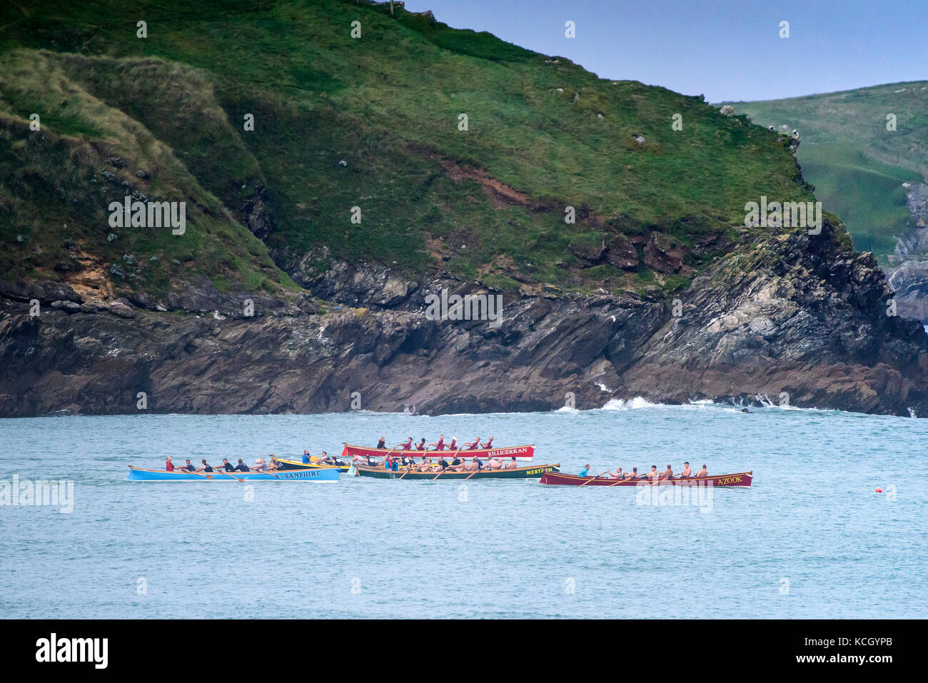 Gig racing - traditional Cornish Pilot Gigs racing off the coast of ...