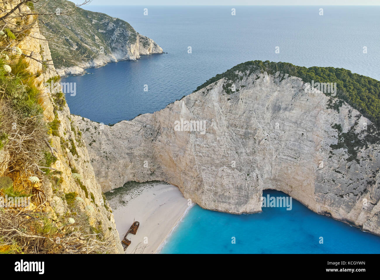 Panoramic view of Navagio Shipwreck beach, Zakynthos, Greece Stock ...