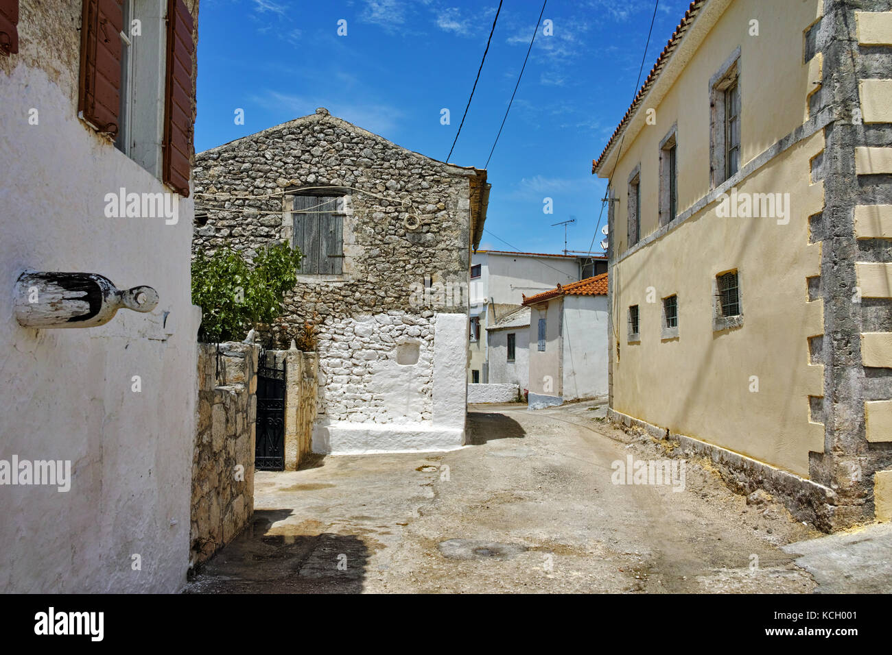 Street and old houses in Ag. Leon village, Zakynthos, Ionian islands ...