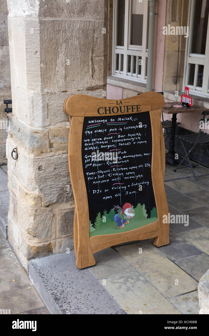 Menu at La Chouffe restaurant, Luxembourg Stock Photo - Alamy