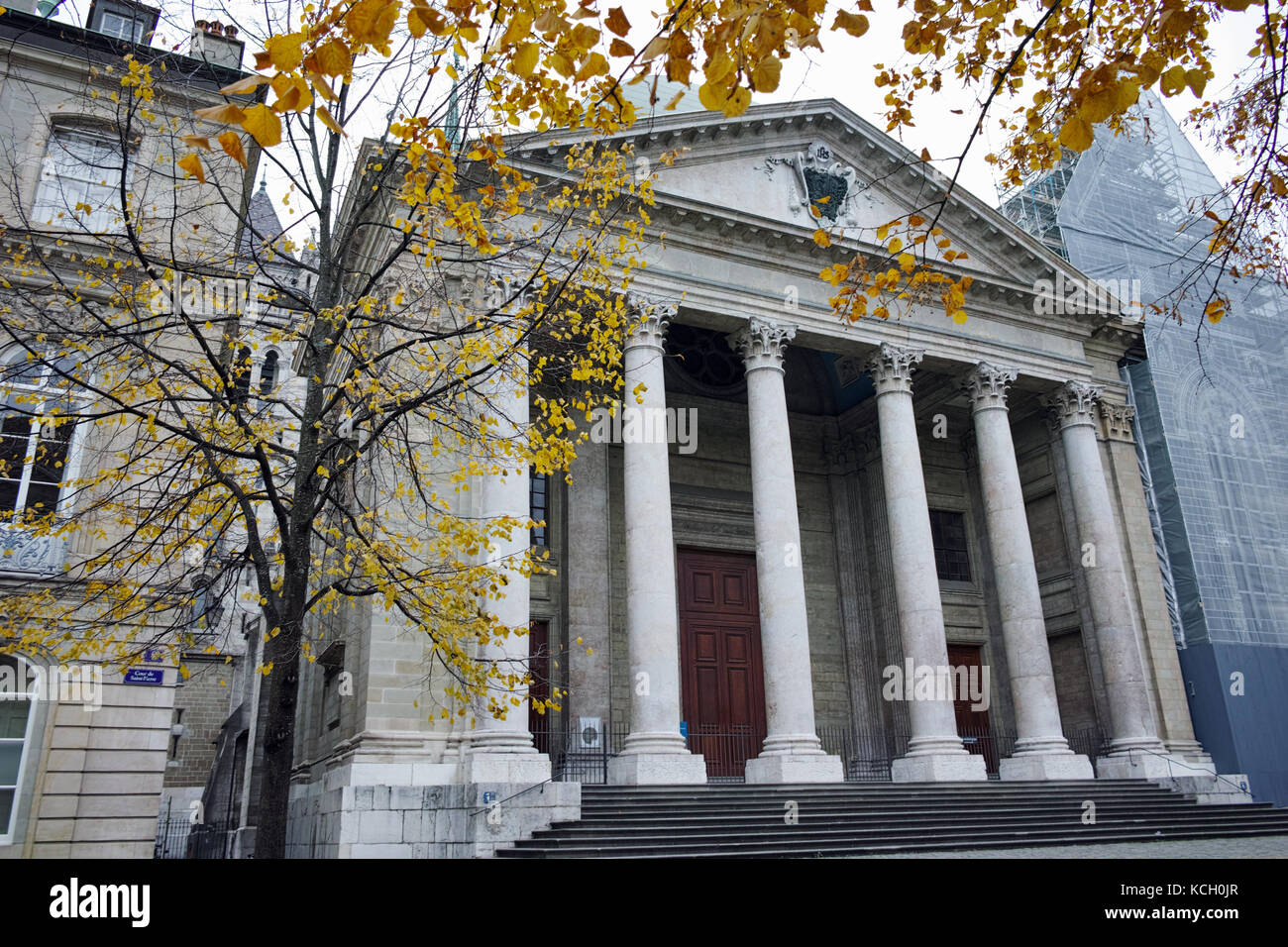 The front view of St. Pierre Cathedral in Geneva, Switzerland Stock ...