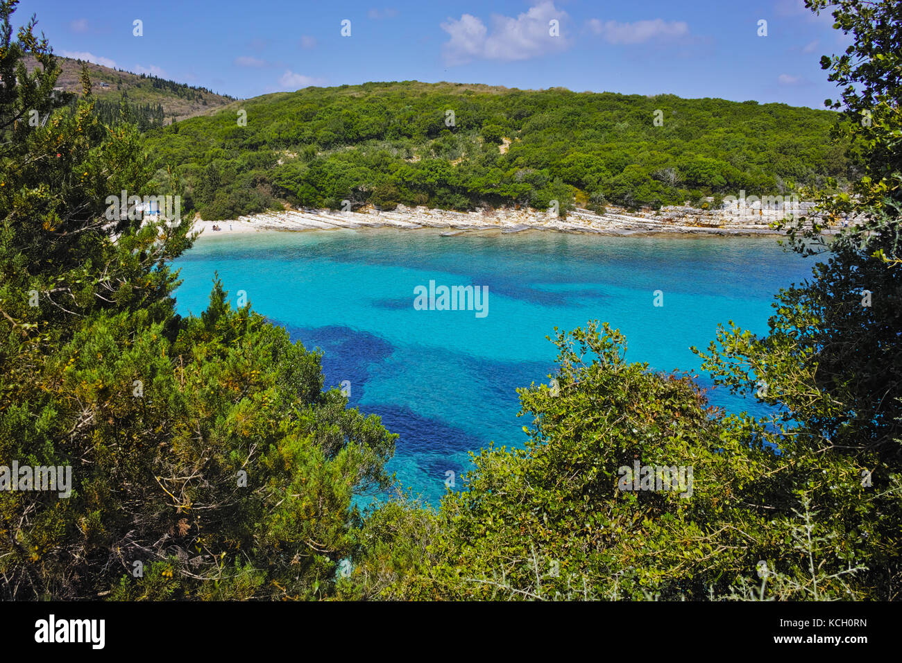 Panoramic view of Emblisi Fiskardo Beach, Kefalonia, Ionian islands ...