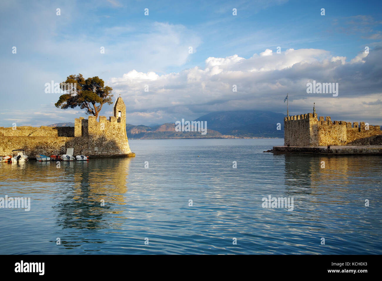 Panoramic view of the port of Nafpaktos town, Western Greece Stock ...