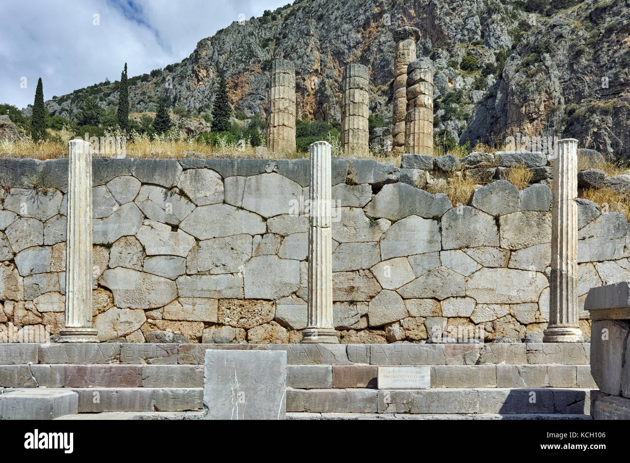 Lined Columns of Ancient Greek archaeological site of Delphi, Central ...