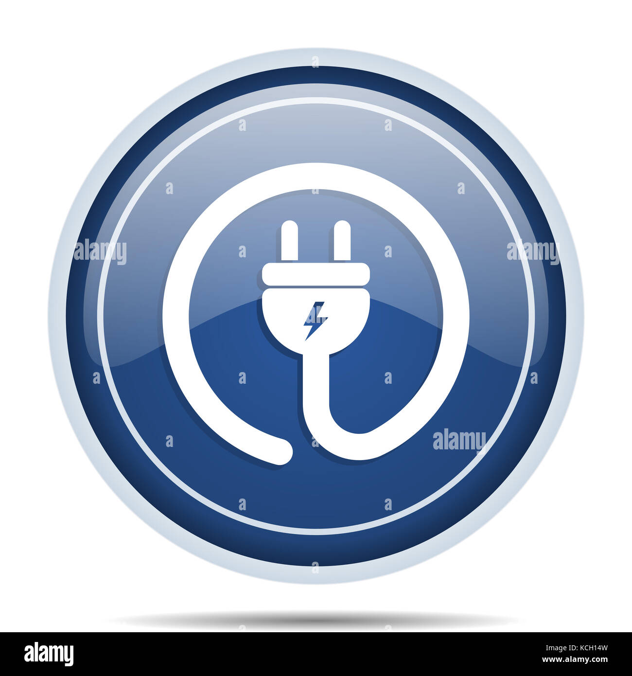 Electric plug blue round web icon. Circle isolated internet button for ...
