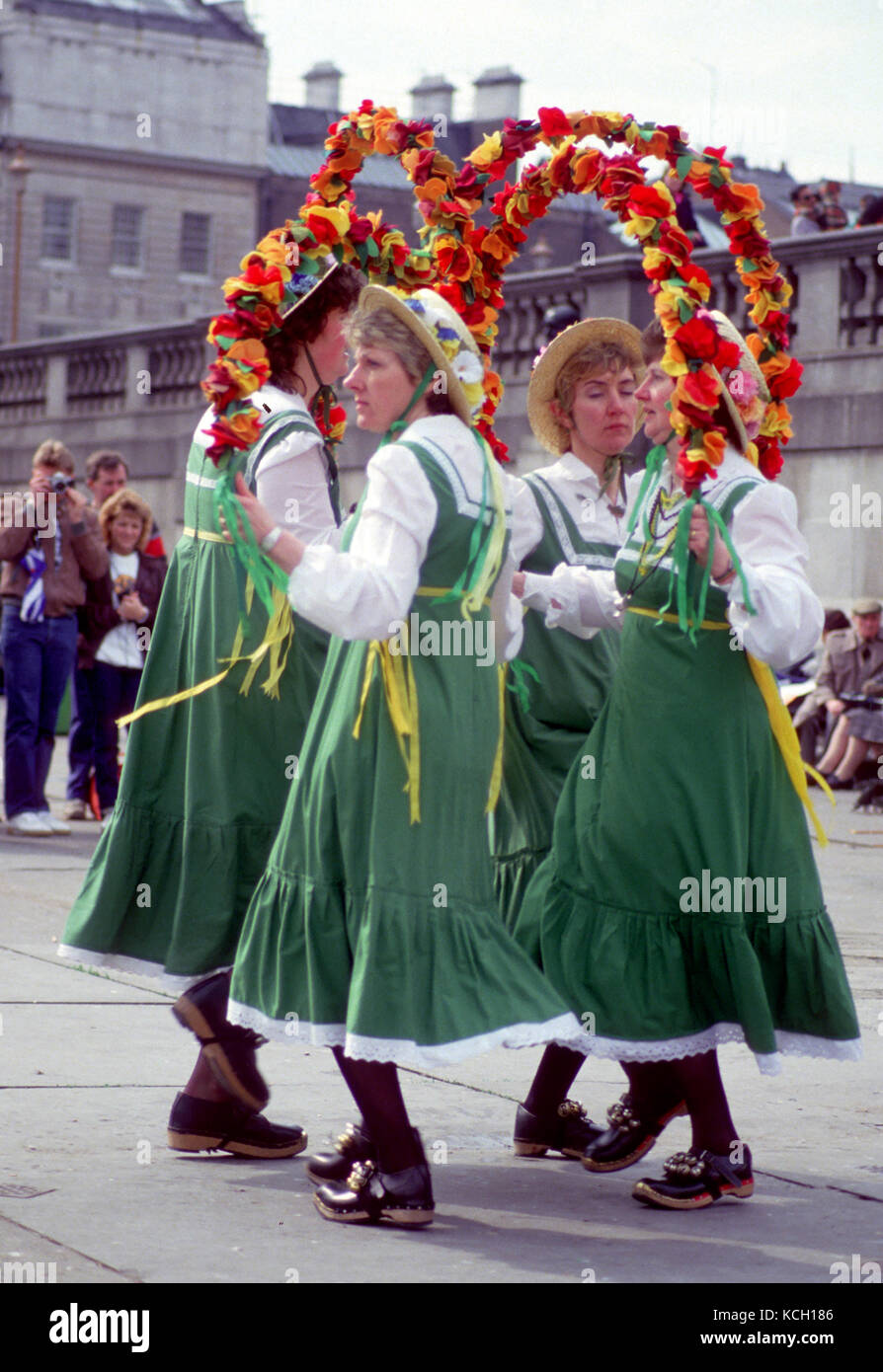 Women Morris dancers in Trafalgar Square, London, 1980s Stock Photo - Alamy