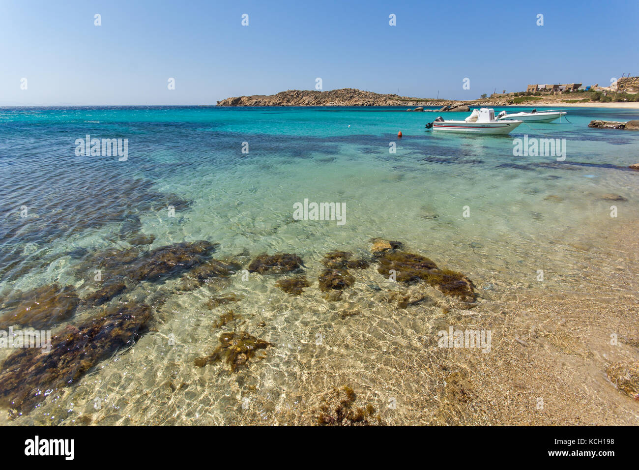 Paranga Beach on the island of Mykonos, Cyclades, Greece Stock Photo ...