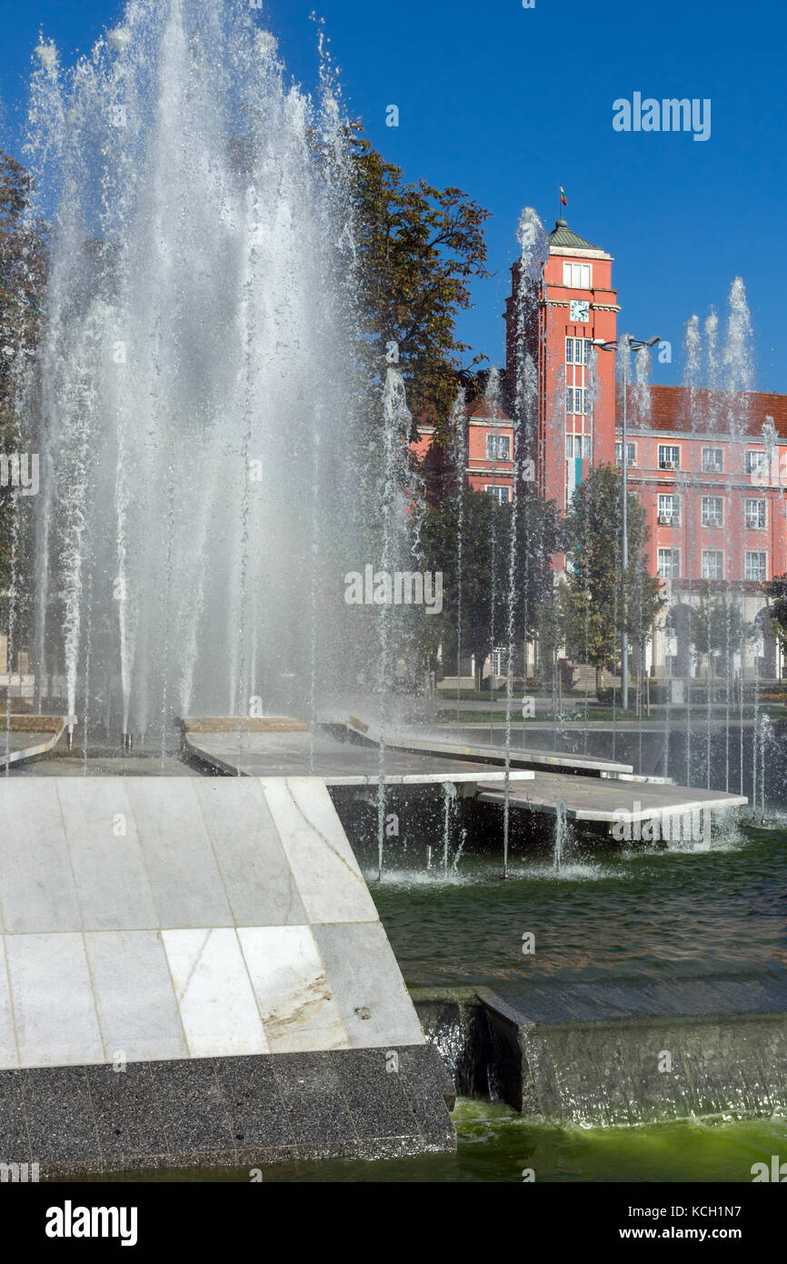 Town Hall and Fountain in the center of City of Pleven, Bulgaria Stock ...