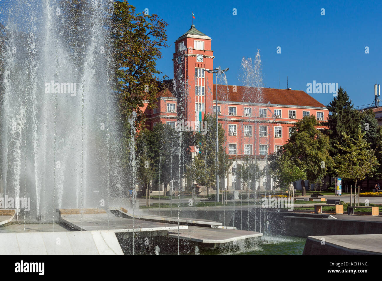 Town Hall and Fountain in the center of City of Pleven, Bulgaria Stock ...