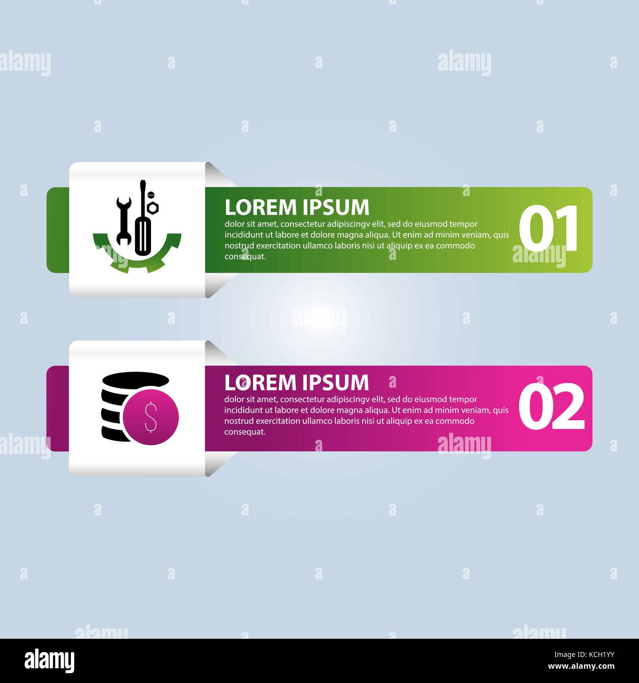 Vector illustration. An infographic template with 2 steps and an image ...
