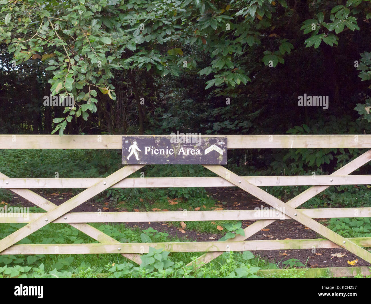 picnic area public sign on wooden fence countryside; Essex; England; UK ...