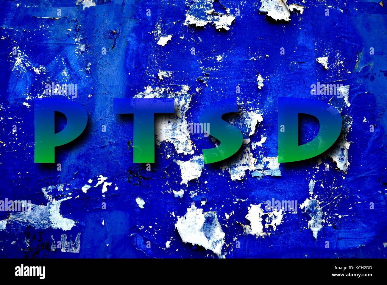 word ptsd on blue grunge scratched paper board background Stock Photo ...