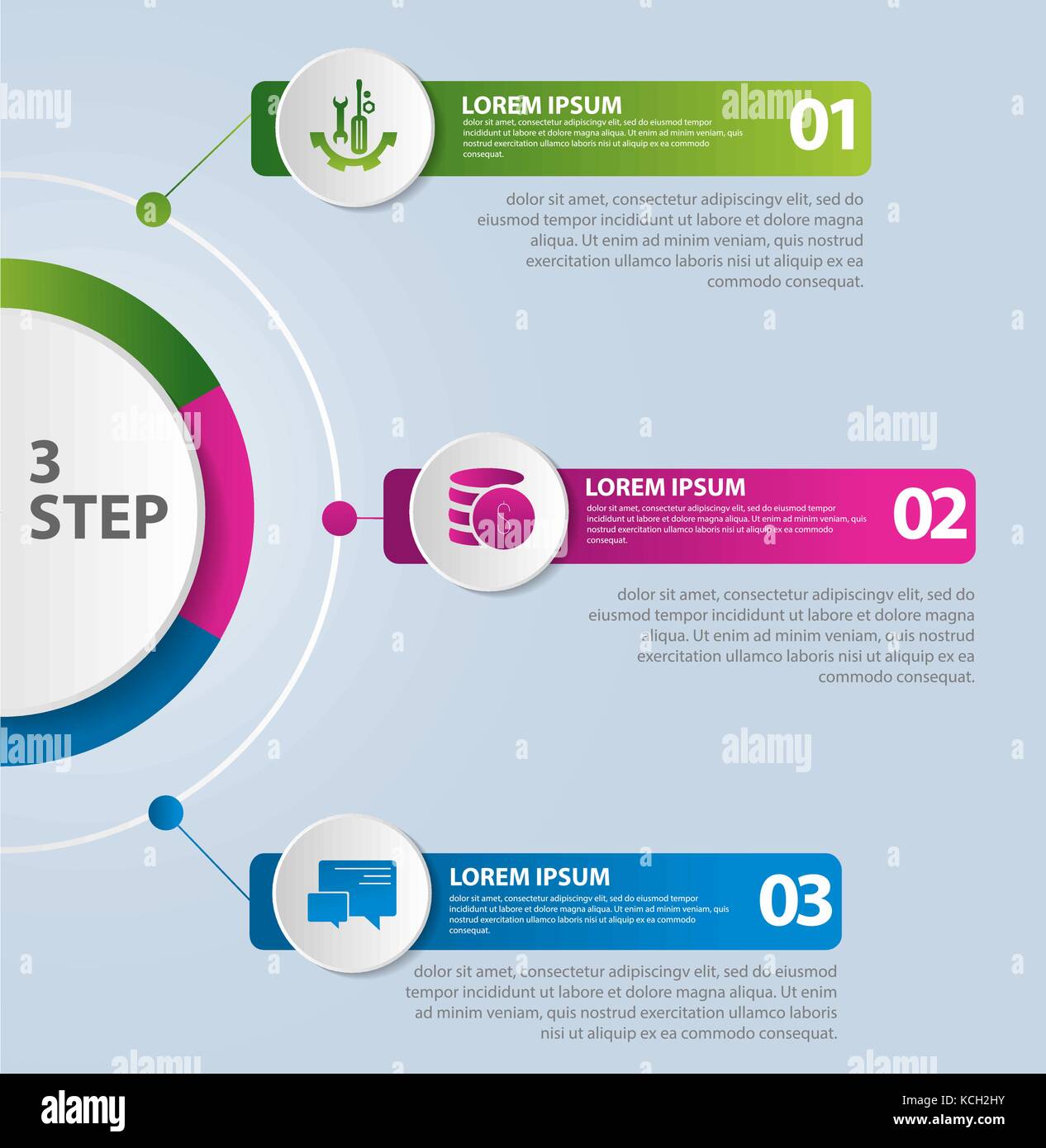 Vector illustration. Template with a circle divided into half and three ...