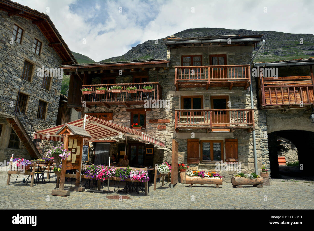 Traditional architecture with stone house in Bonneval-sur-Arc village ...
