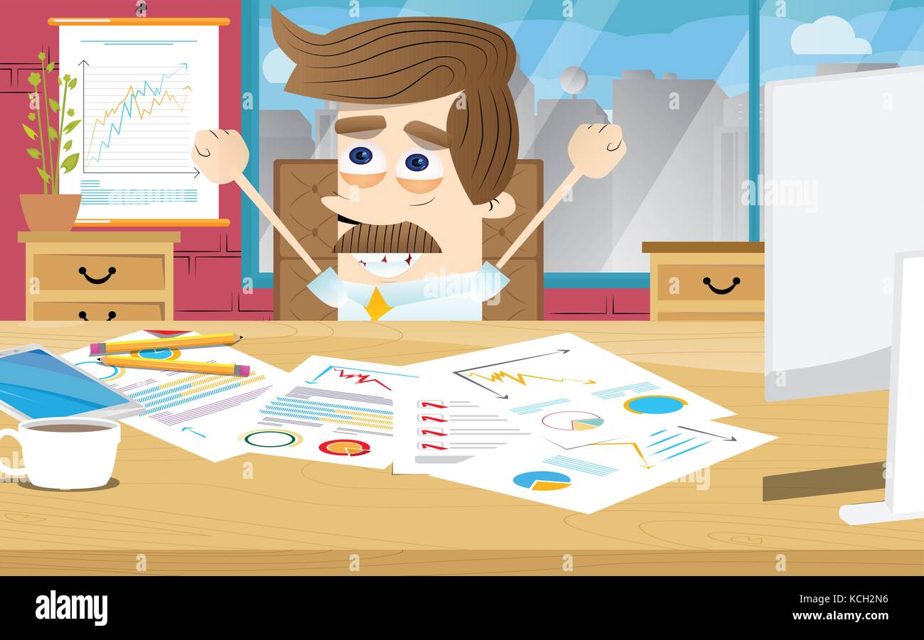 Happy smiling successful businessman in office. Vector cartoon ...