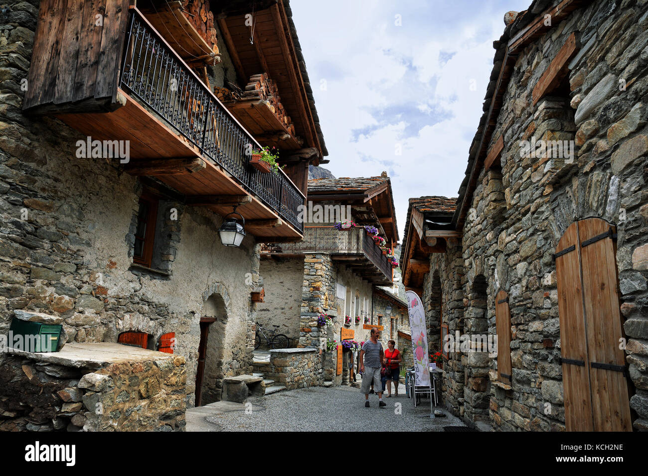 Traditional architecture with stone house in Bonneval-sur-Arc village ...
